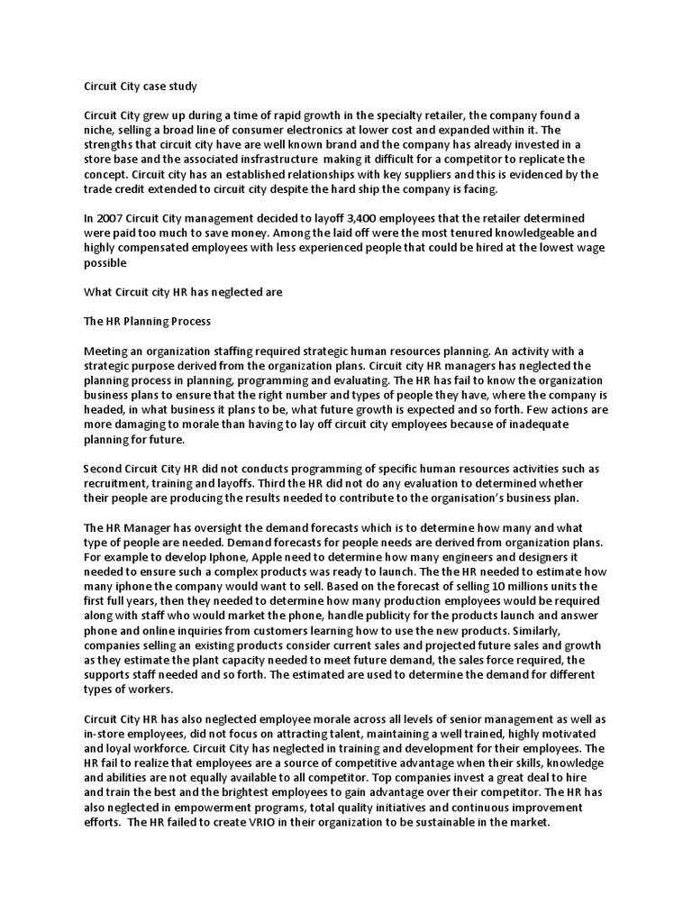 Circuit City Case Study | Download Free PDF | Retail | Employment