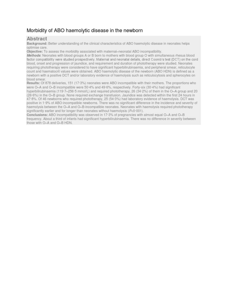 ABO Hemolytic Disease in Newborns | PDF