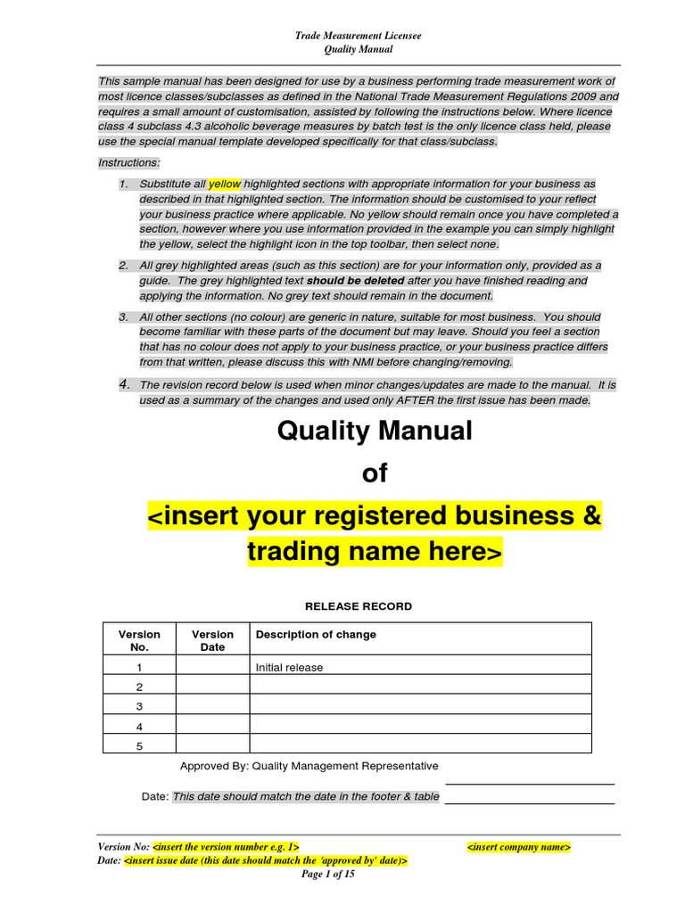 Sample Quality Manual | PDF | License | Verification And Validation