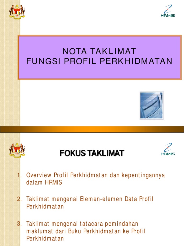 Nota Taklimat Profil Perkhidmatan | PDF