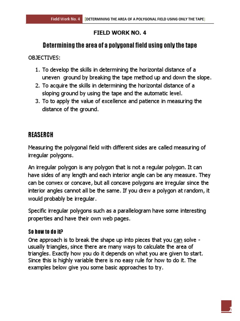 Field Work No 4 Surveying | PDF | Triangle | Area