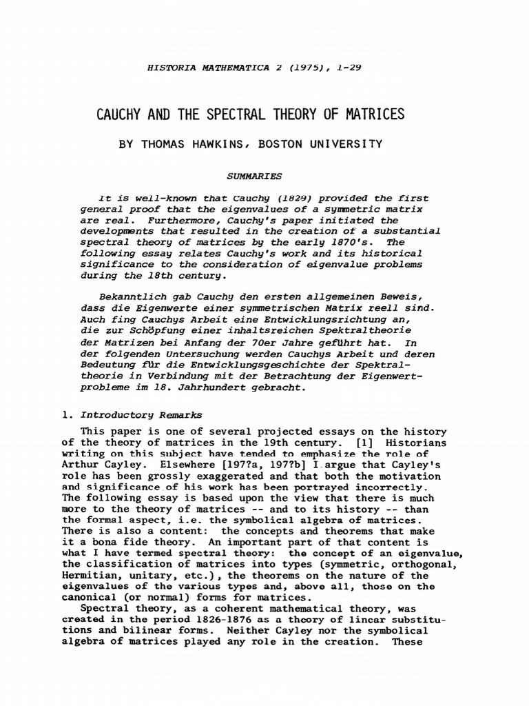 Hawkins-Cauchy and The Spectral Theory of Matrices-2-1 | PDF | Eigenvalues And Eigenvectors ...