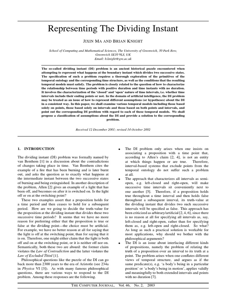 Representing The Dividing Instant | PDF | Proposition | Time