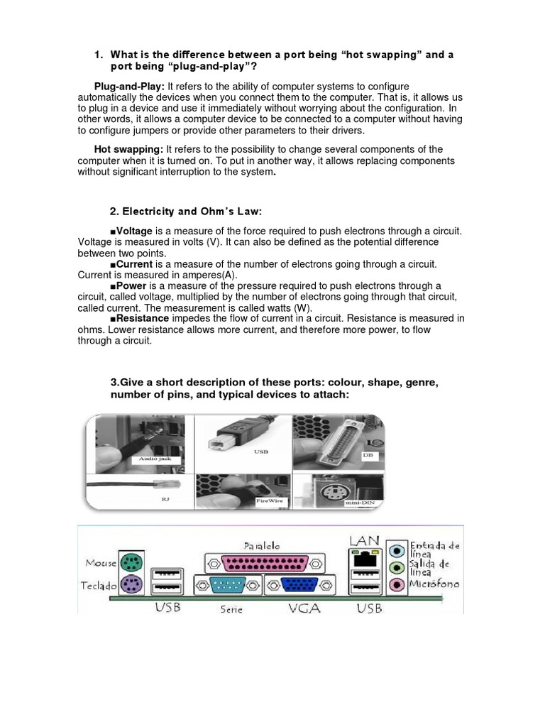 Tema 1. Connectors and Basic Hardware. | PDF | Electrical Connector | Usb