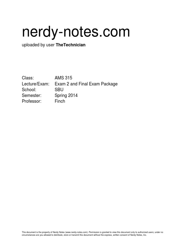 AMS 315 - Exam 2 & Final Exam Package | PDF