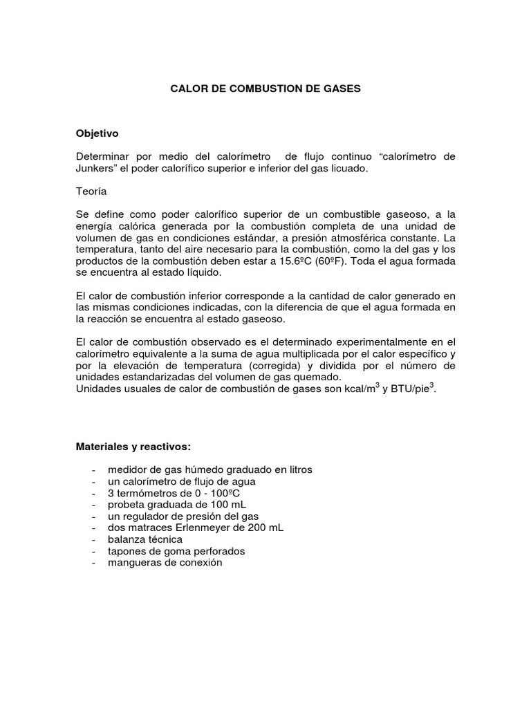 Calor de Combustion de Gases | PDF | Combustión | Calor