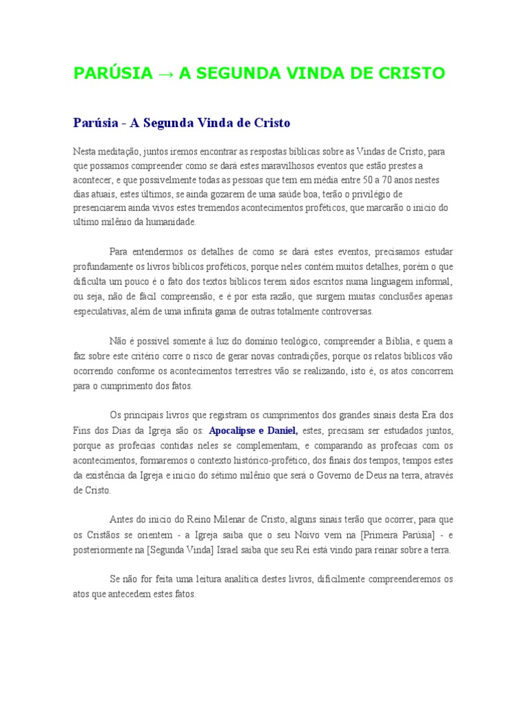 Parúsia A Segunda Vinda de Cristo | Download grátis PDF | Batismo ...