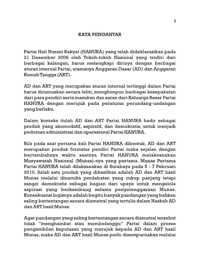 AD ART Partai Hati Nurani Rakyat Hanura | PDF