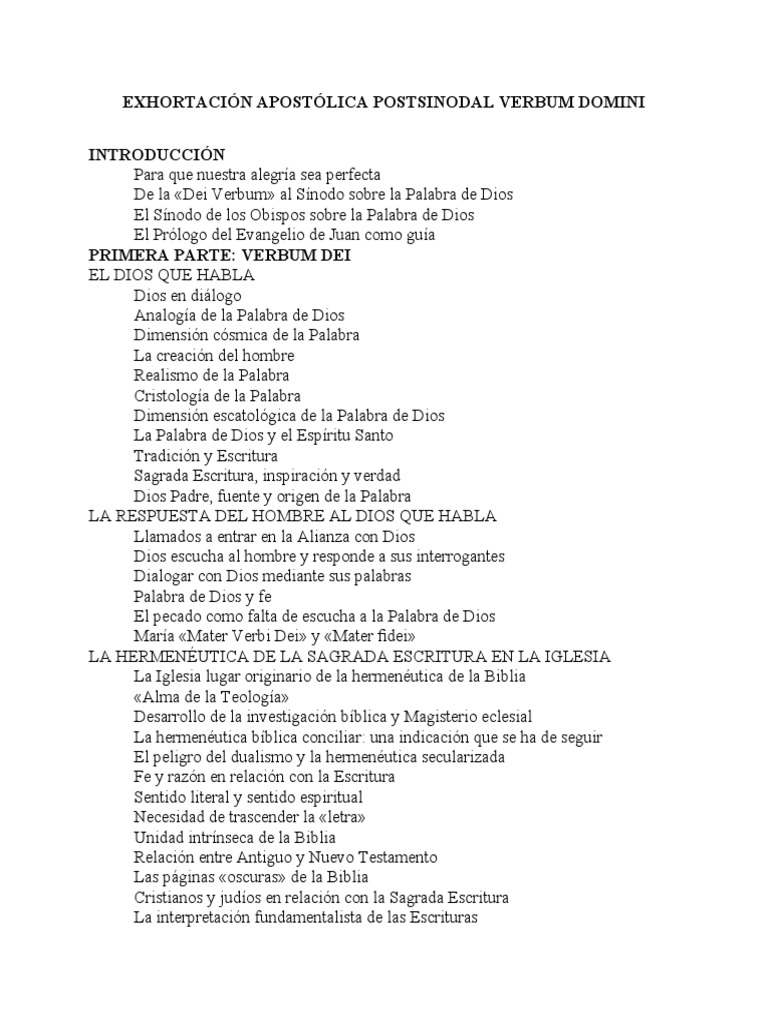 Esquema Verbum Domini | PDF | Biblia | Comportamiento religioso y experiencia