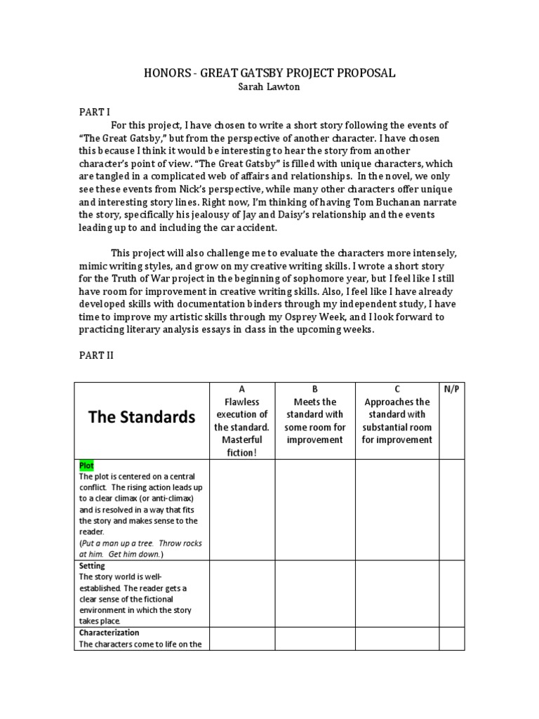 Gatsby Project Proposal | PDF | The Great Gatsby | Narration