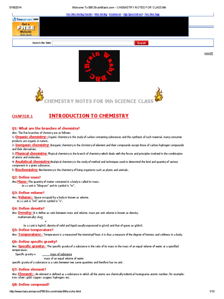 Chemistry Complete Notes | PDF | Chemical Bond | Oxide