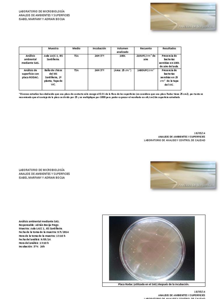 Superficies 1. Placa Rodac Impactacion y SAS | PDF