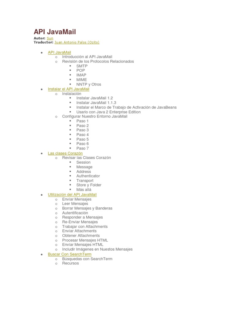 API JavaMail | PDF | Plataforma Java | Servicio de red