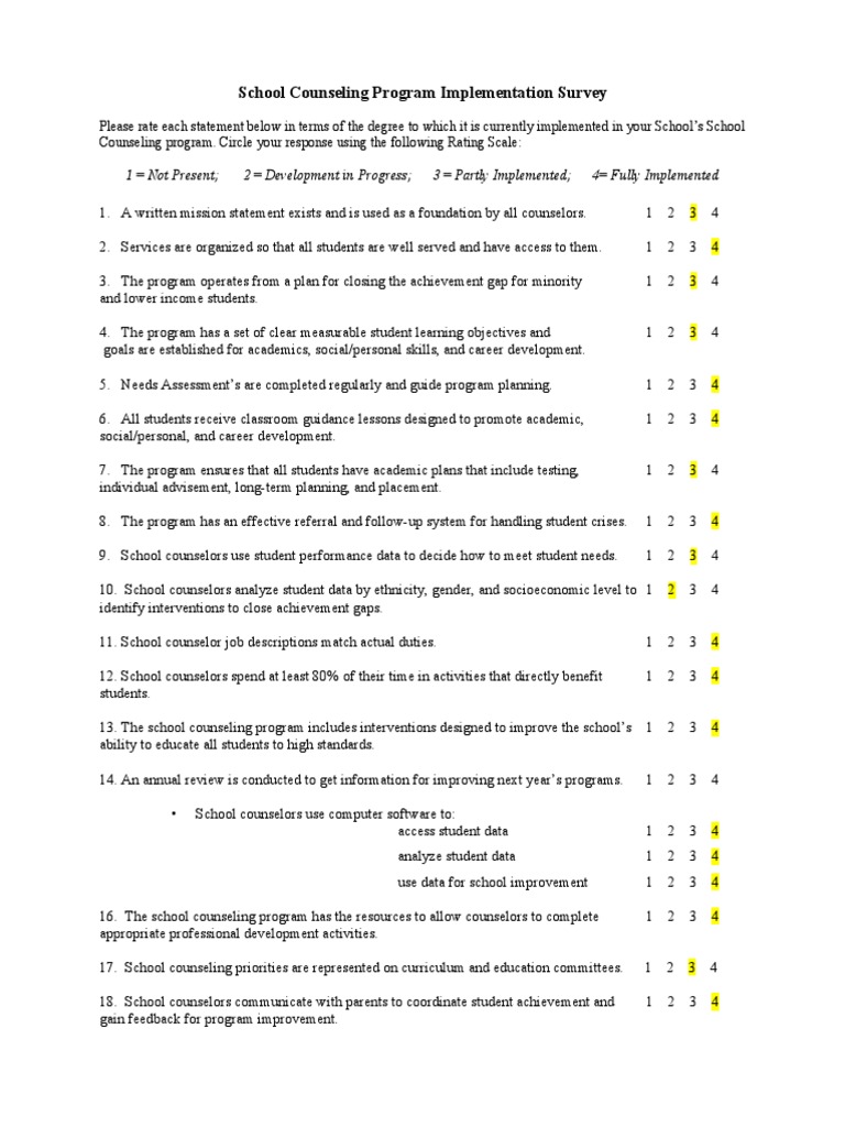 School Counseling Program Implementation Survey | Download Free PDF ...
