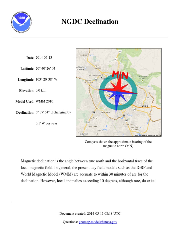 Magnetic Declination Calculation Guide | PDF