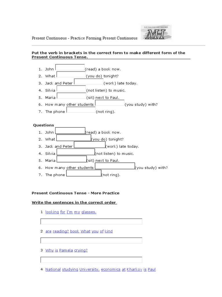 Present Continuous Practice Exercises | PDF