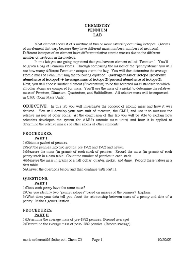 Chemistry Pennium Lab | Download Free PDF | Chemical Elements | Atoms