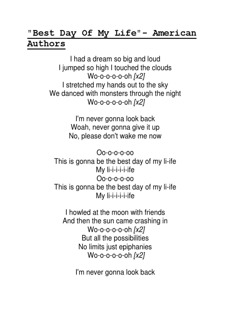 "Best Day of My Life"-American Authors | PDF