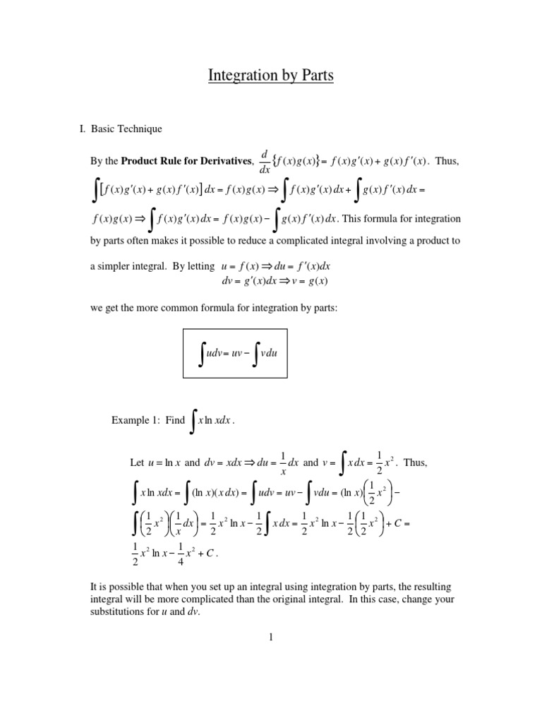 Integration by Parts Techniques | PDF | Mathematical Analysis ...