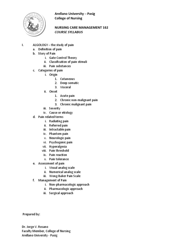 NCM 102 Syllabus | PDF