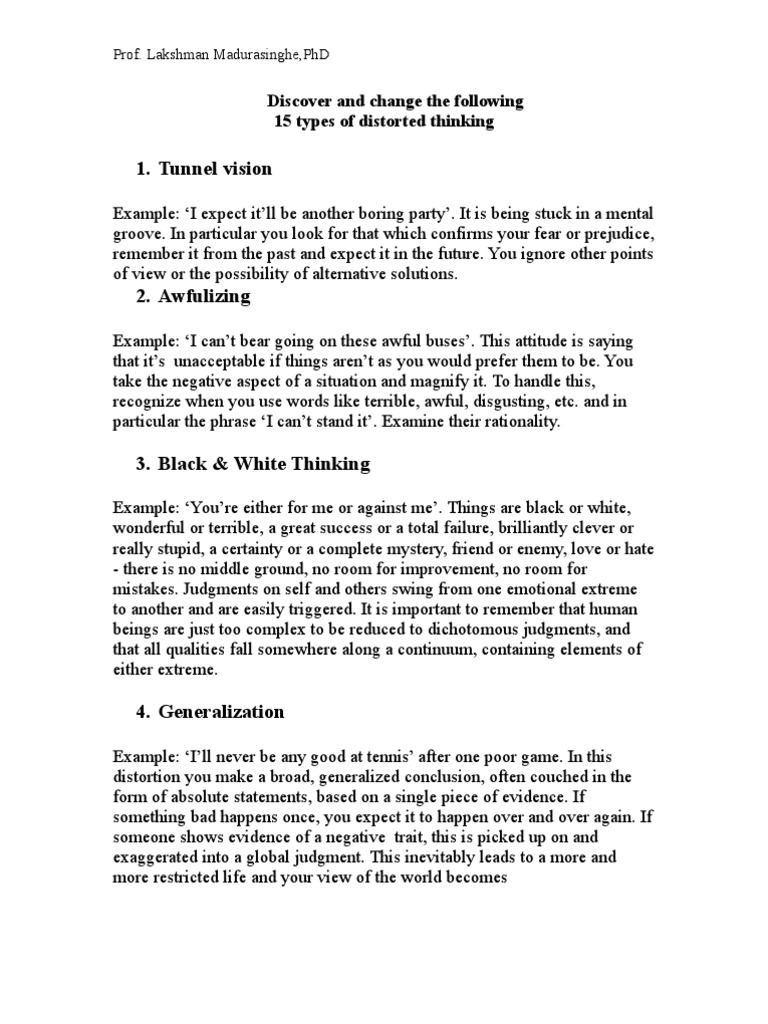 15 Distorted Thinking | PDF | Fallacy | Happiness