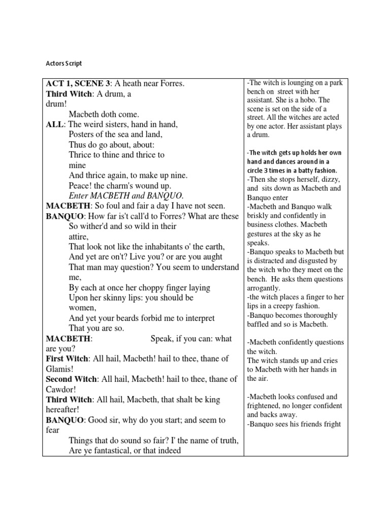Actors Script Macbeth 1.3 | PDF | Macbeth | Religion And Belief