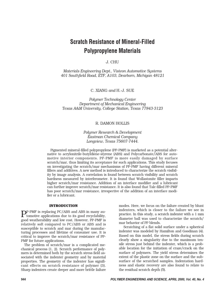 Scratch Resistance in Mineral-Filled PP | PDF | Hardness | Polymers