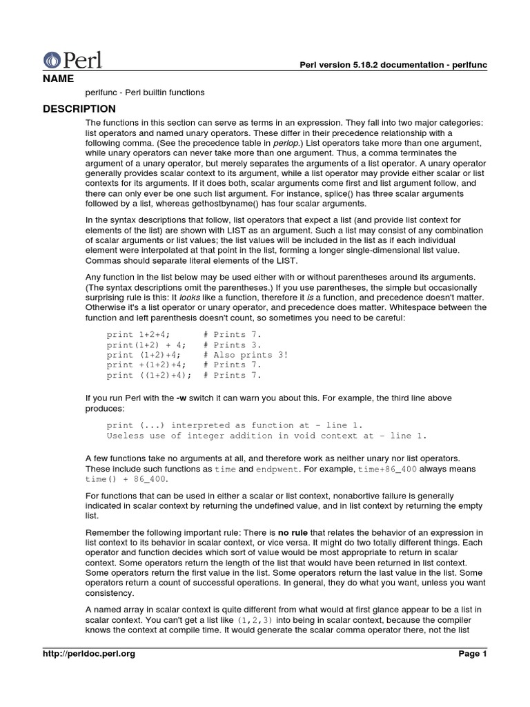 Perl 5.18.2 Builtin Functions Guide | PDF | Password | Parameter (Computer Programming)