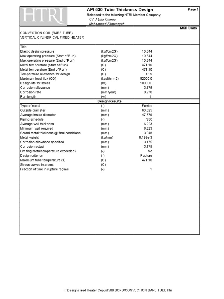 API 530 Tube Thickness Design: CV. Alpha Omega Mohammad Firmansyah ...