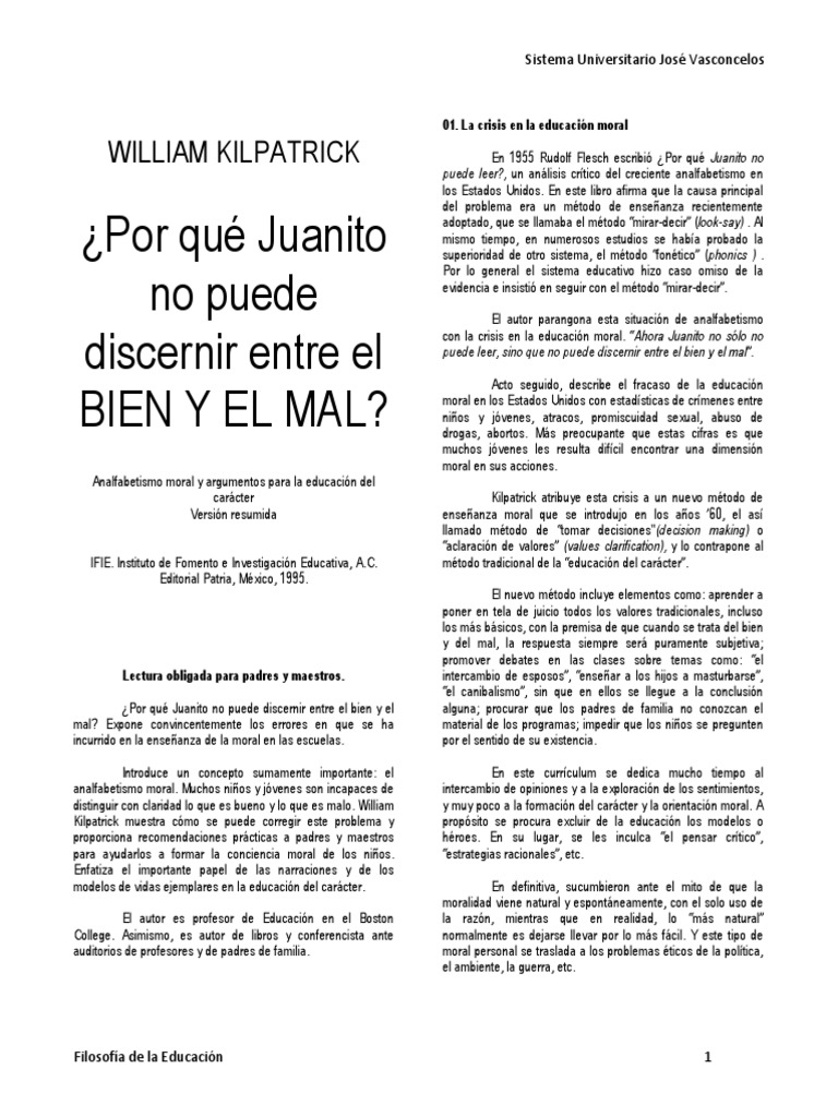 William Kilpatrick Por Que Juanito | PDF | Moralidad | Friedrich Nietzsche