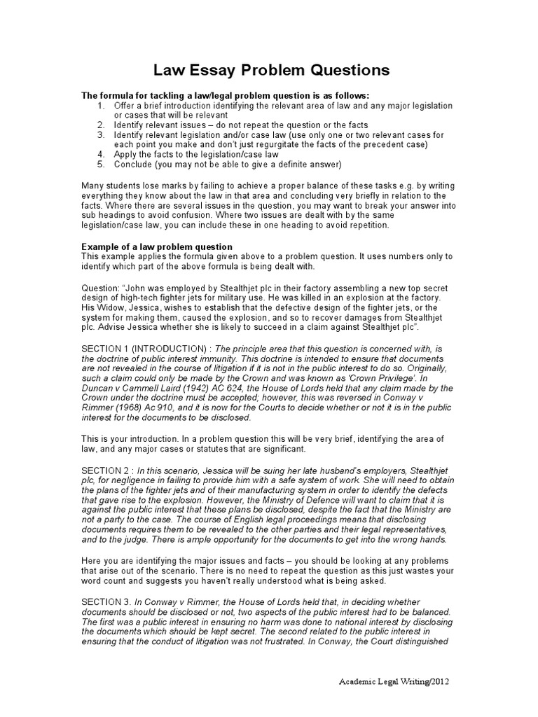 Law Essay Problem Questions | PDF | Argument | Lawsuit