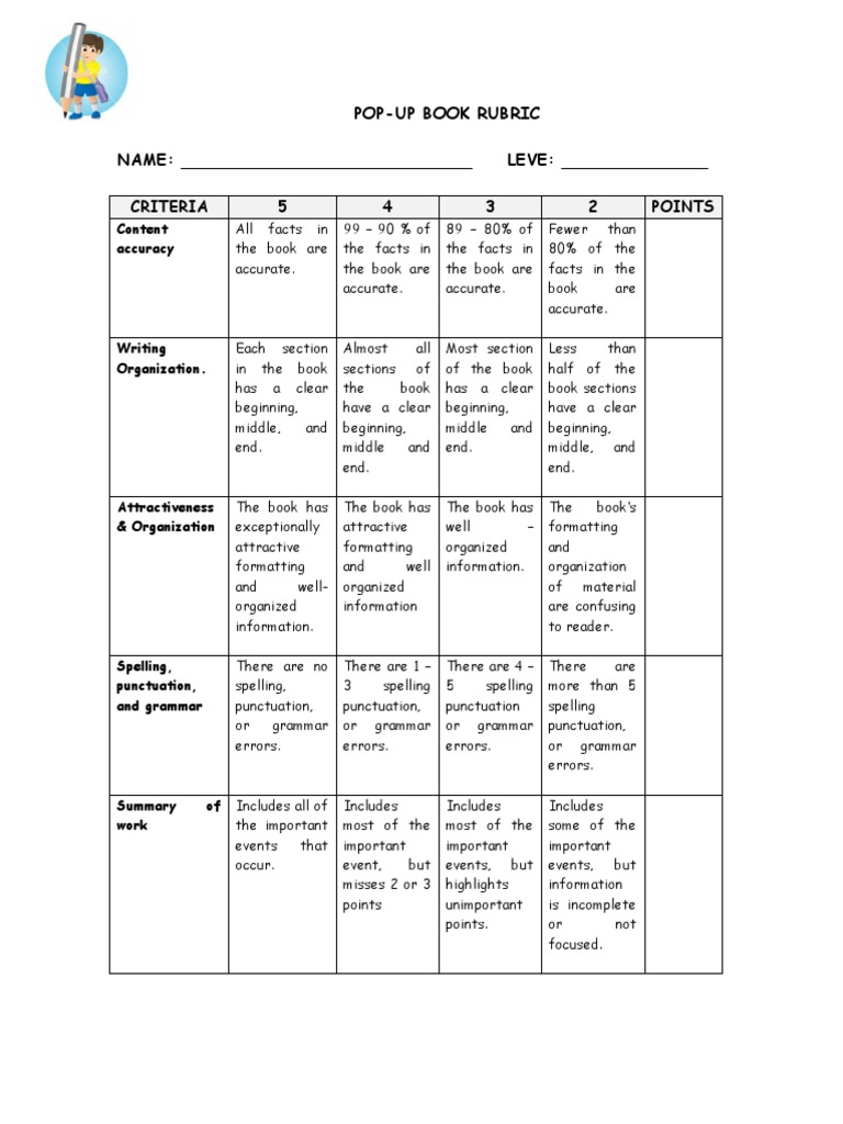 Pop-Up Book Rubric for Assessment | PDF | Graphics | Collage