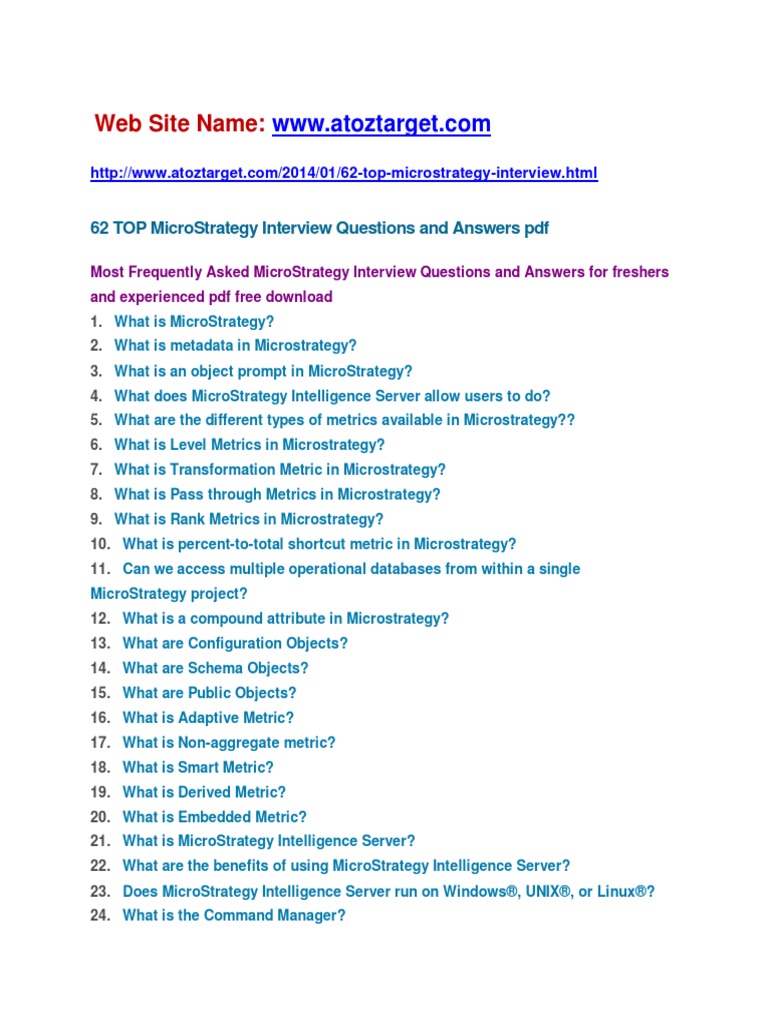 Micro Strategy Interview Questions and Answers | PDF | Conceptual Model ...