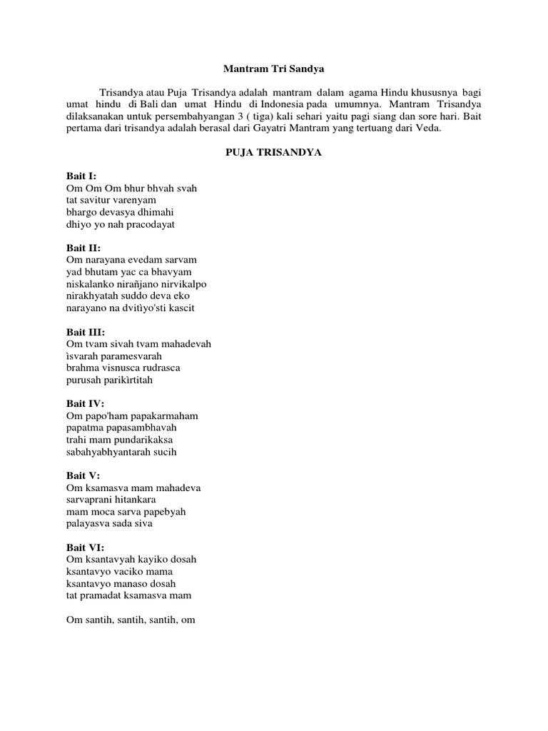 Mantram Tri Sandya | PDF | Filsafat