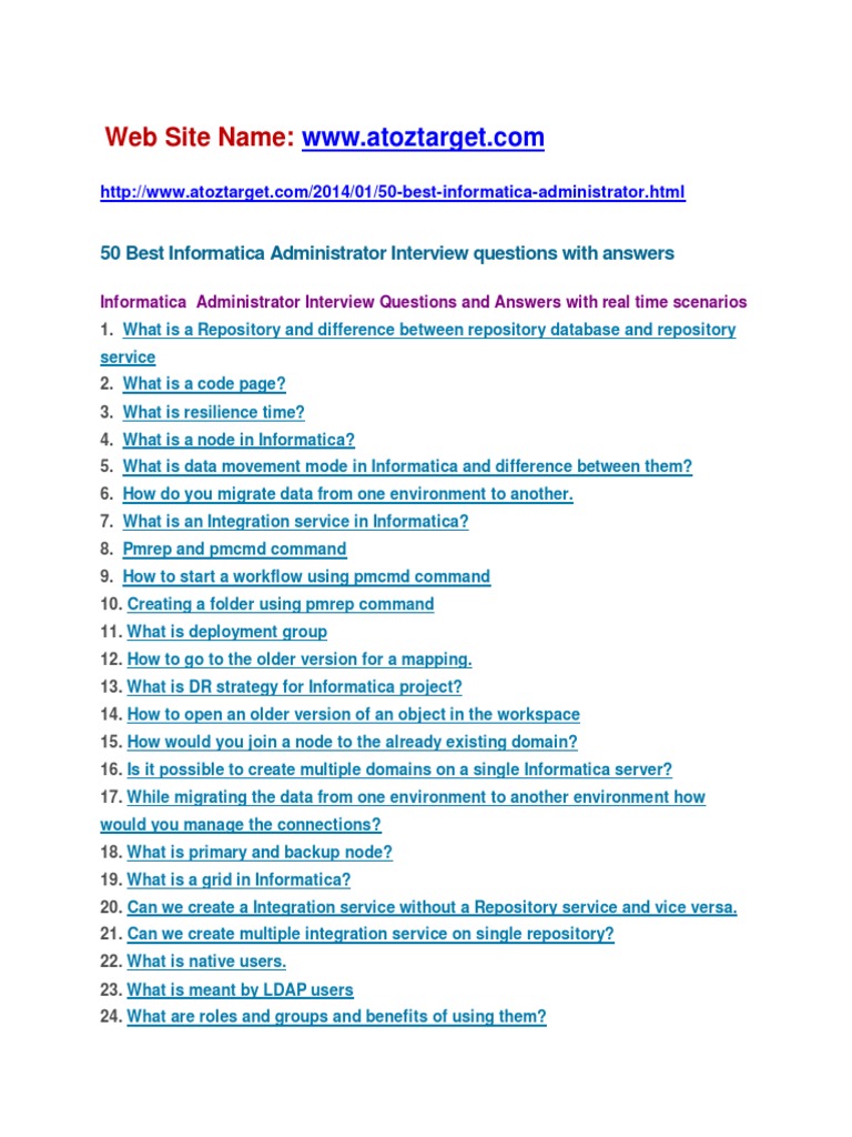 Informatica Administrator Interview Questions and Answers | PDF | Oracle Database | Computer ...