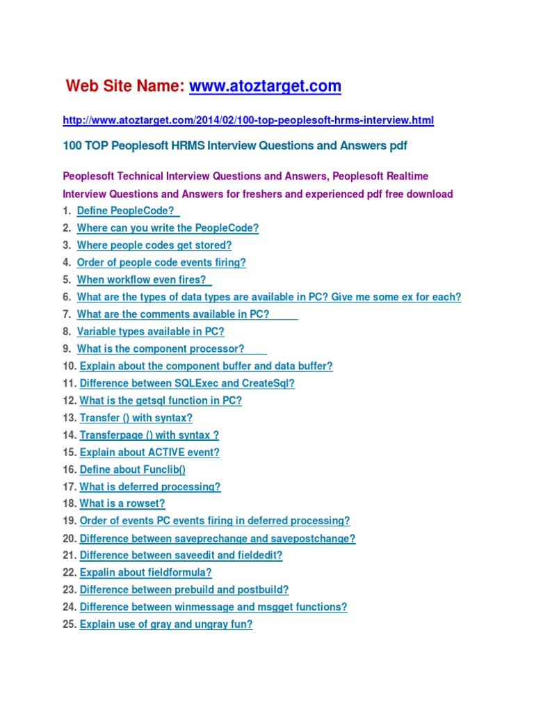 Peoplesoft Interview Questions and Answers | PDF | Databases | Subroutine