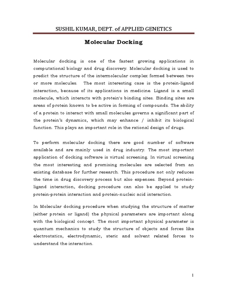 Molecular Docking | PDF | Docking (Molecular) | Protein–Protein Interaction