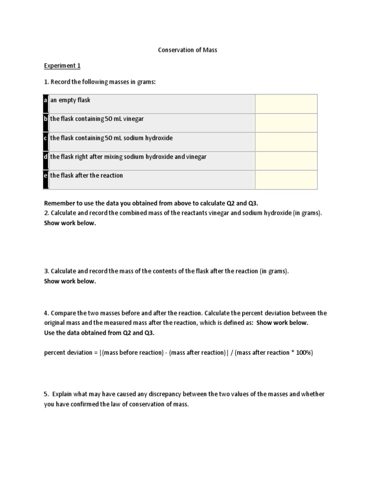 Conservation of Mass Experiments Guide | PDF