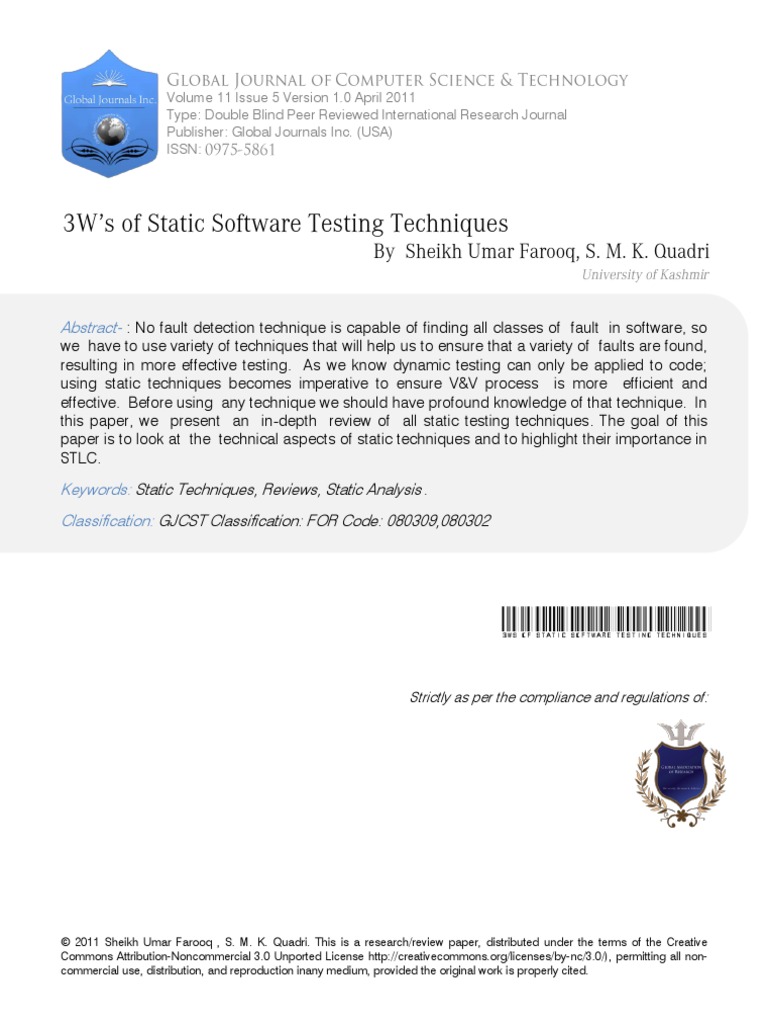 3Ws of Static Software Testing Techniques | PDF | Software Testing | Audit