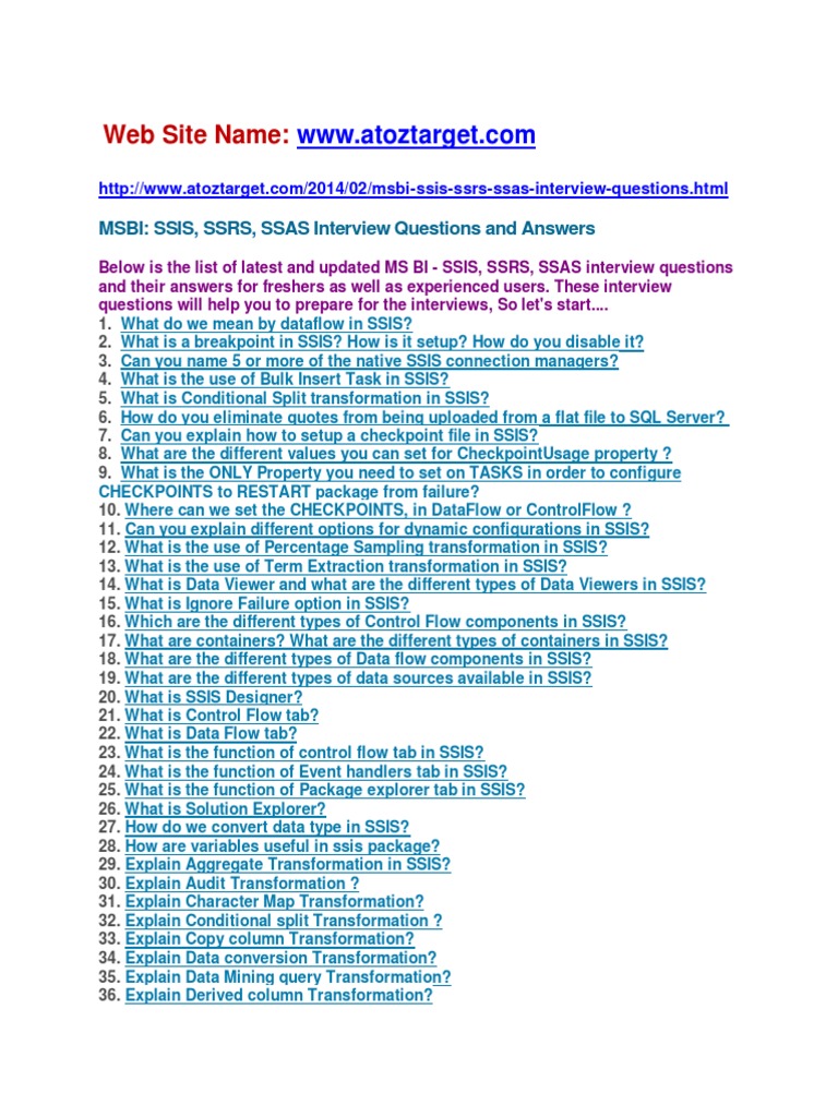 MSBI Interview Questions and Answers | PDF | Pl/Sql | Information Retrieval