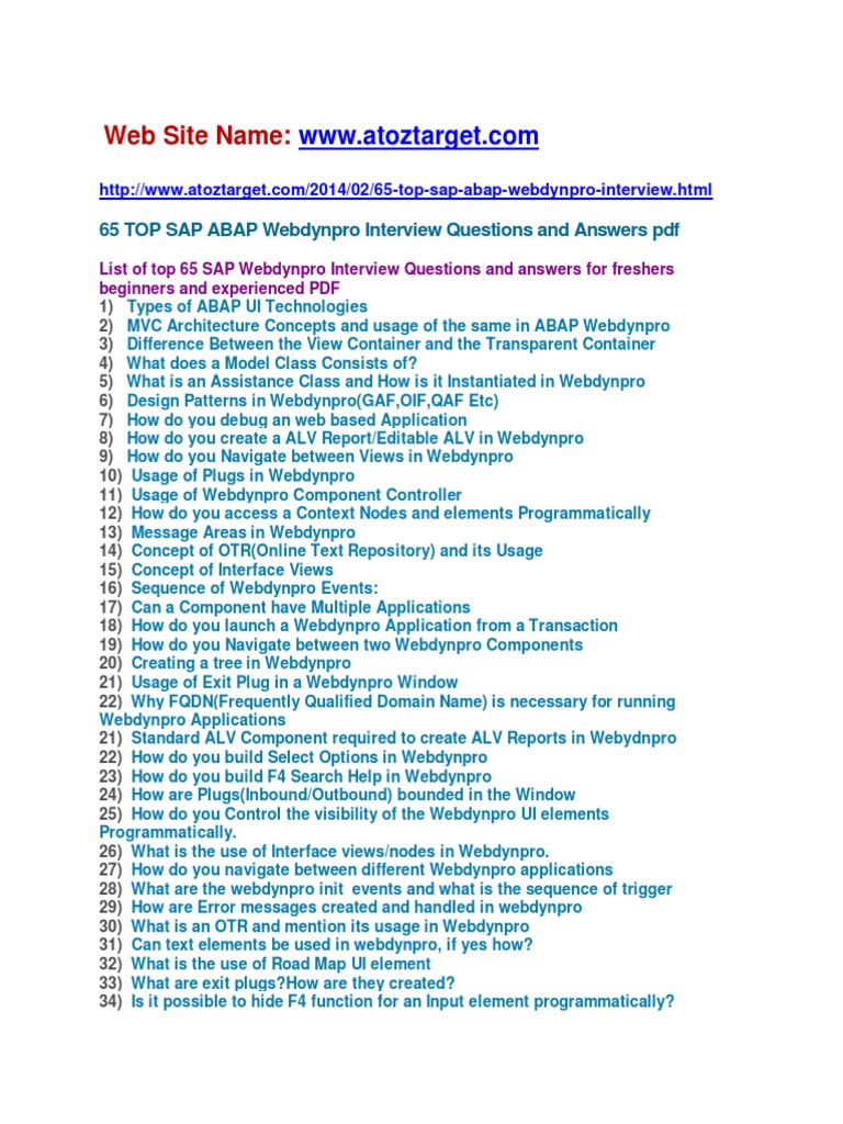 SAP ABAP Webdynpro Interview Questions and Answers | PDF | Model–View–Controller | Computer ...