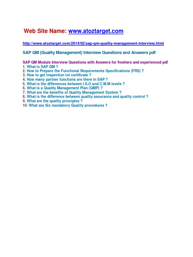 SAP QM Interview Questions and Answers | PDF | Quality Management | Quality
