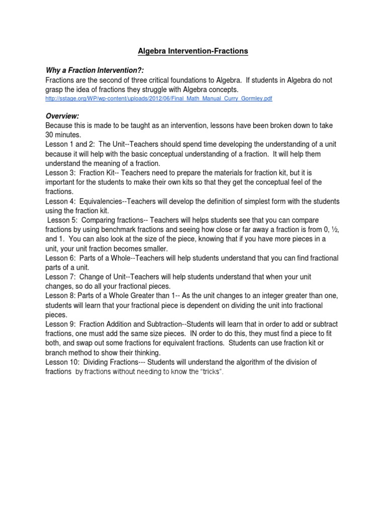 Algebra Intervention-Fractions: Why A Fraction Intervention? | PDF ...