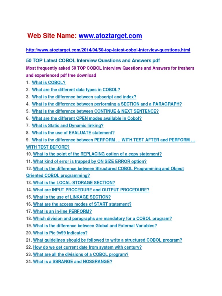 COBOL Interview Questions and Answers | PDF | Database Index | Array Data Structure