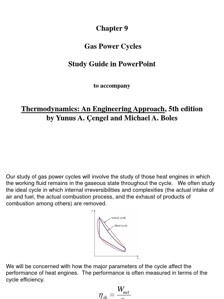 Gas Power Cycles Study Guide in Powerpoint: To Accompany | PDF