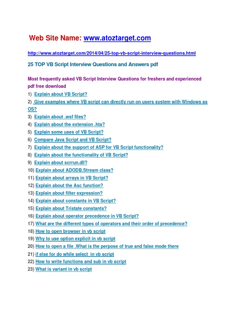 VB Script Interview Questions and Answers | PDF | Computing Platforms | Software Engineering