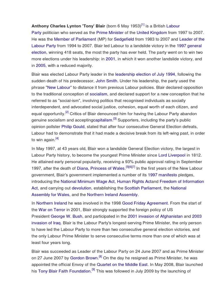 Anthony Charles Lynton | PDF | Tony Blair | Labour Party (Uk)