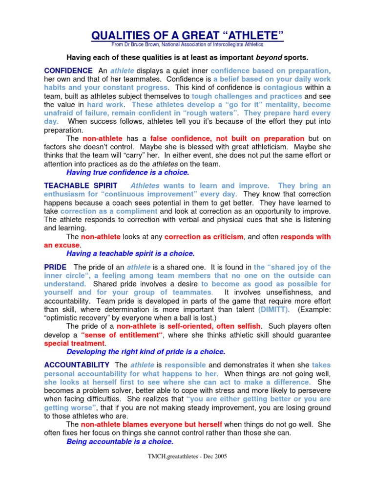 Qualities of A Great "Athlete" | Download Free PDF | Recovery Approach ...