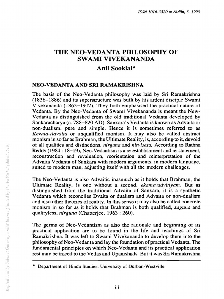 The Neo-Vedanta Philosophy of Swami Vivekananda | PDF | Brahman ...