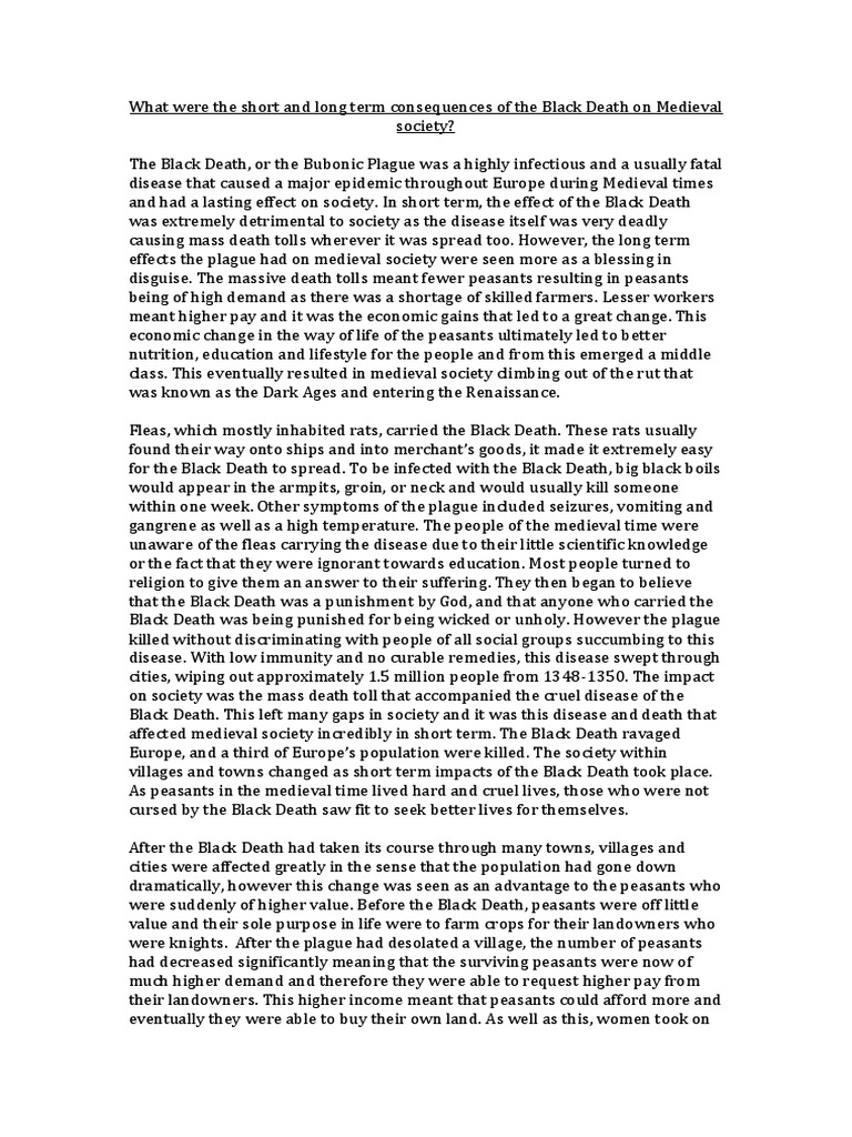 What were the short and long term consequences of the Black Death on ...